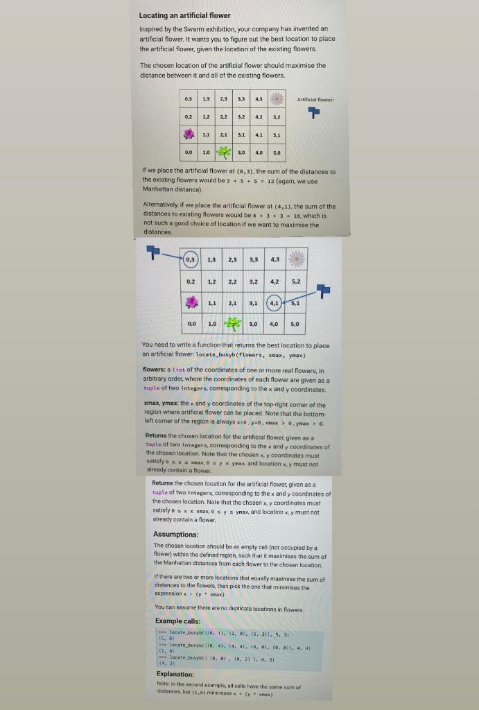 Solved Locating an artificial flower Inspired by the Swarm | Chegg.com