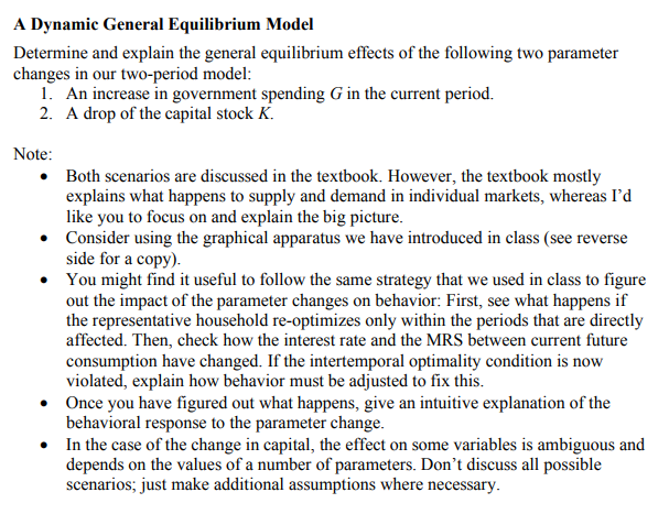 A Dynamic General Equilibrium Model Determine and | Chegg.com