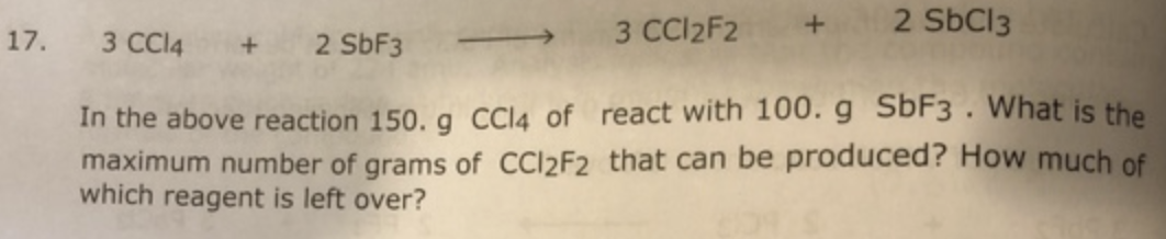 Solved + 17. 2 SbCl3 3 CCl4 3 CCl2F2 2 SbF3 + In the above | Chegg.com