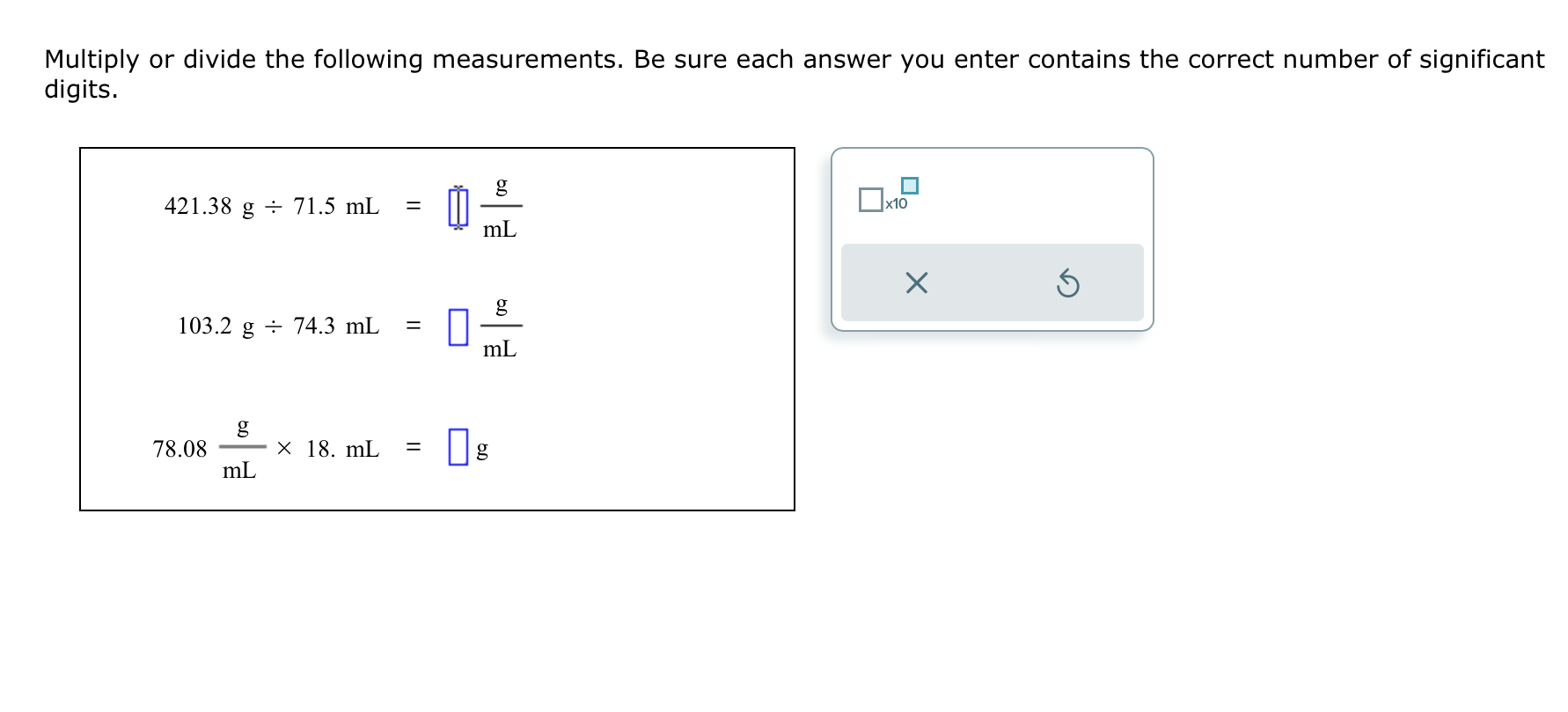 Solved Multiply or divide the following measurements. Be | Chegg.com