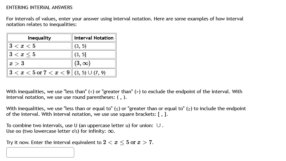 Solved ENTERING INTERVAL ANSWERS For intervals of values, | Chegg.com
