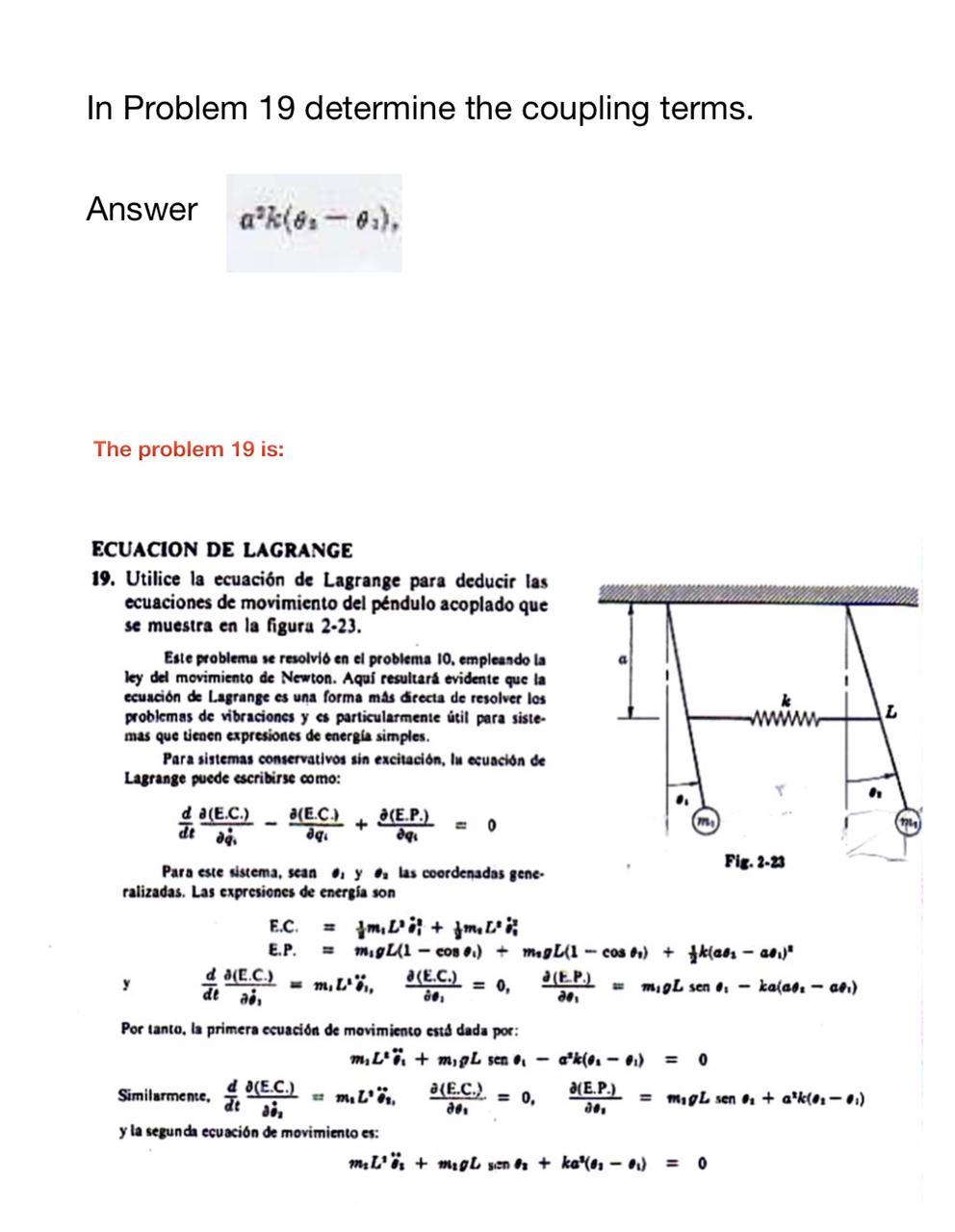 Solved In Problem 19 determine the coupling terms. Answer | Chegg.com