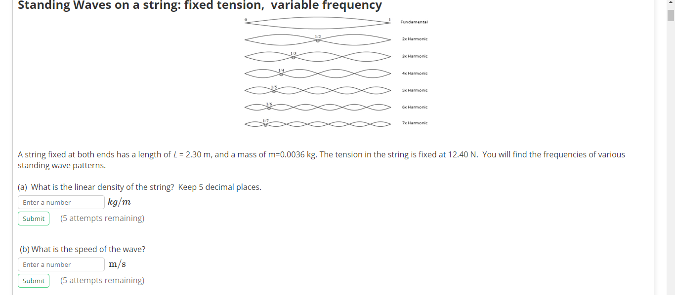 Solved Standing Waves on a string: fixed tension, variable | Chegg.com