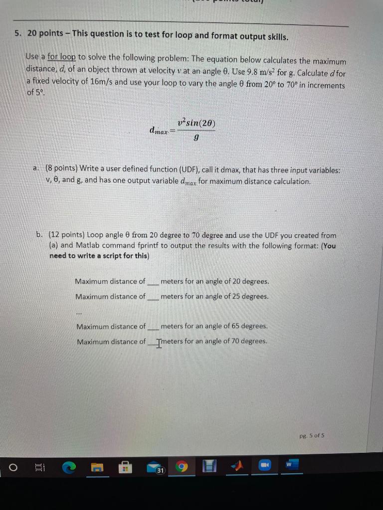 Solved 5. 20 points - This question is to test for loop and | Chegg.com