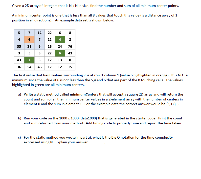Solved Given A 2d Array Of Integers That Is Nx N In Size 2601