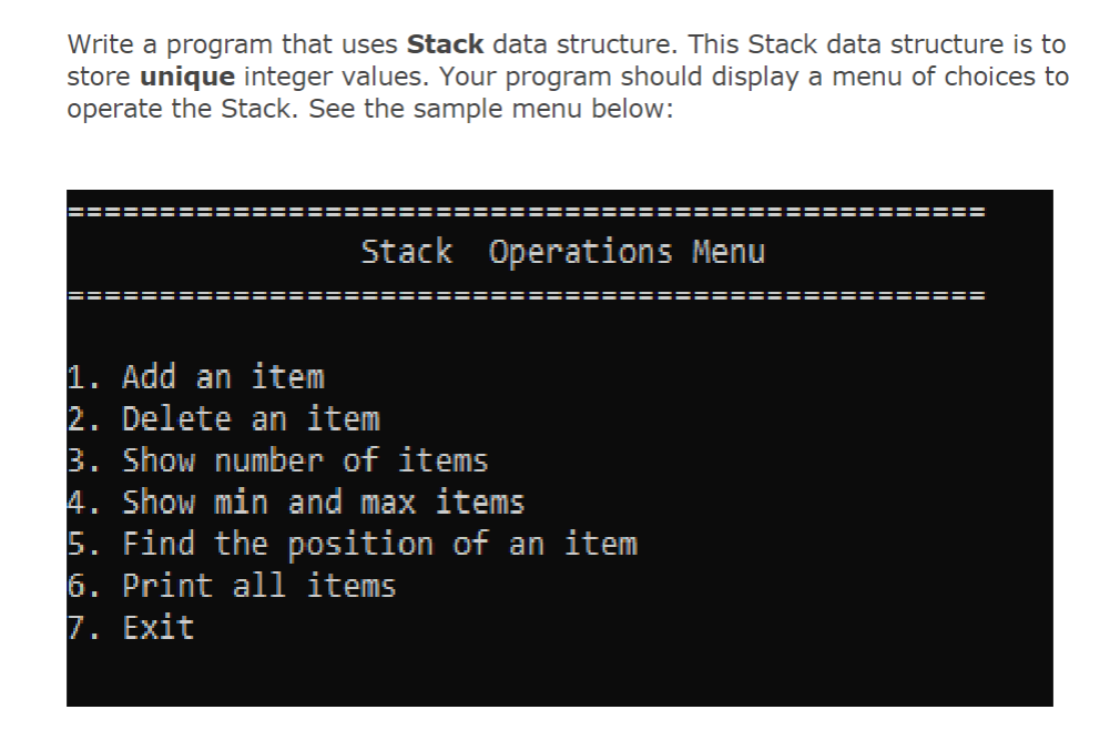 Solved Write a program that uses Stack data structure. This | Chegg.com