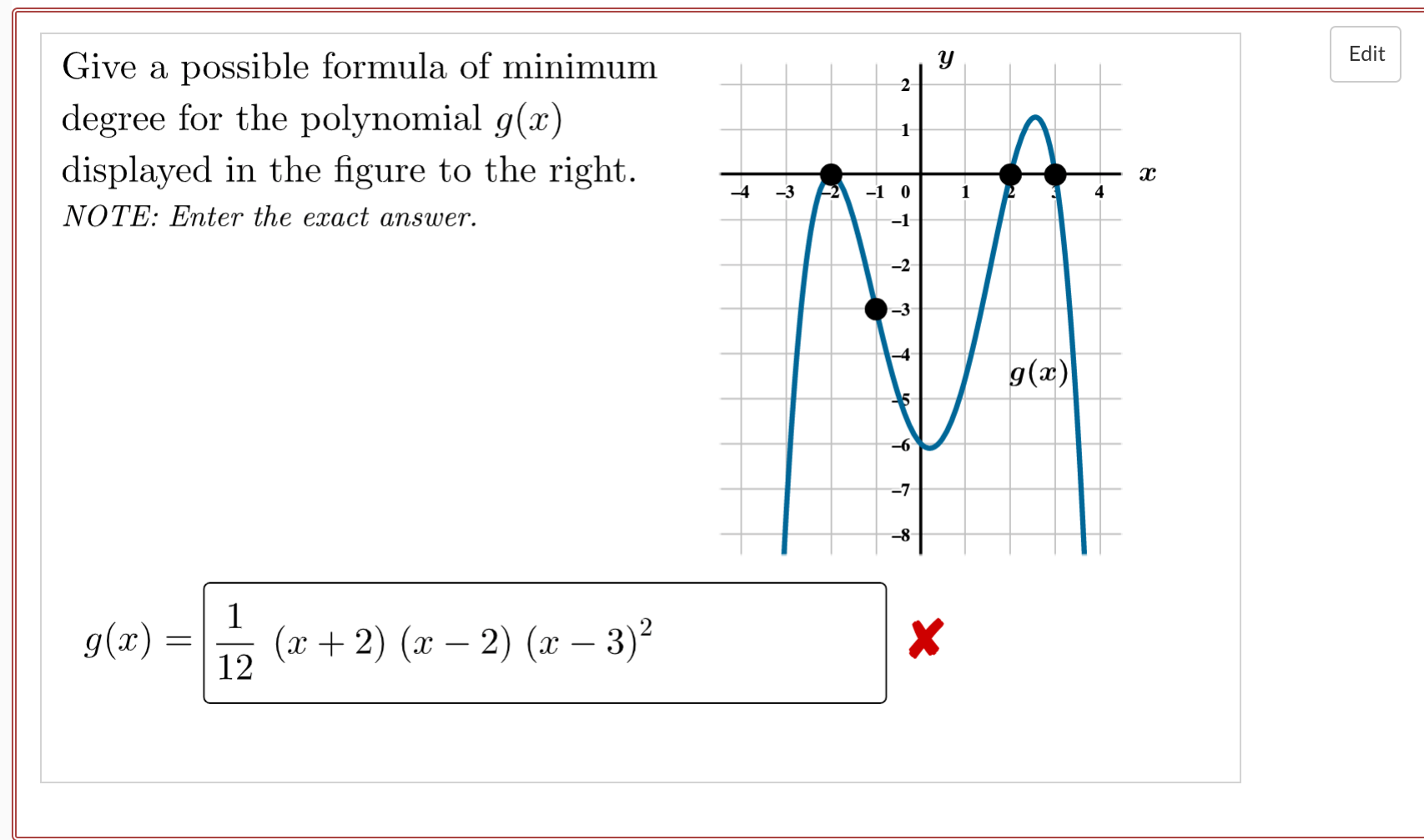 Solved y Edit 2 1 Give a possible formula of minimum degree | Chegg.com