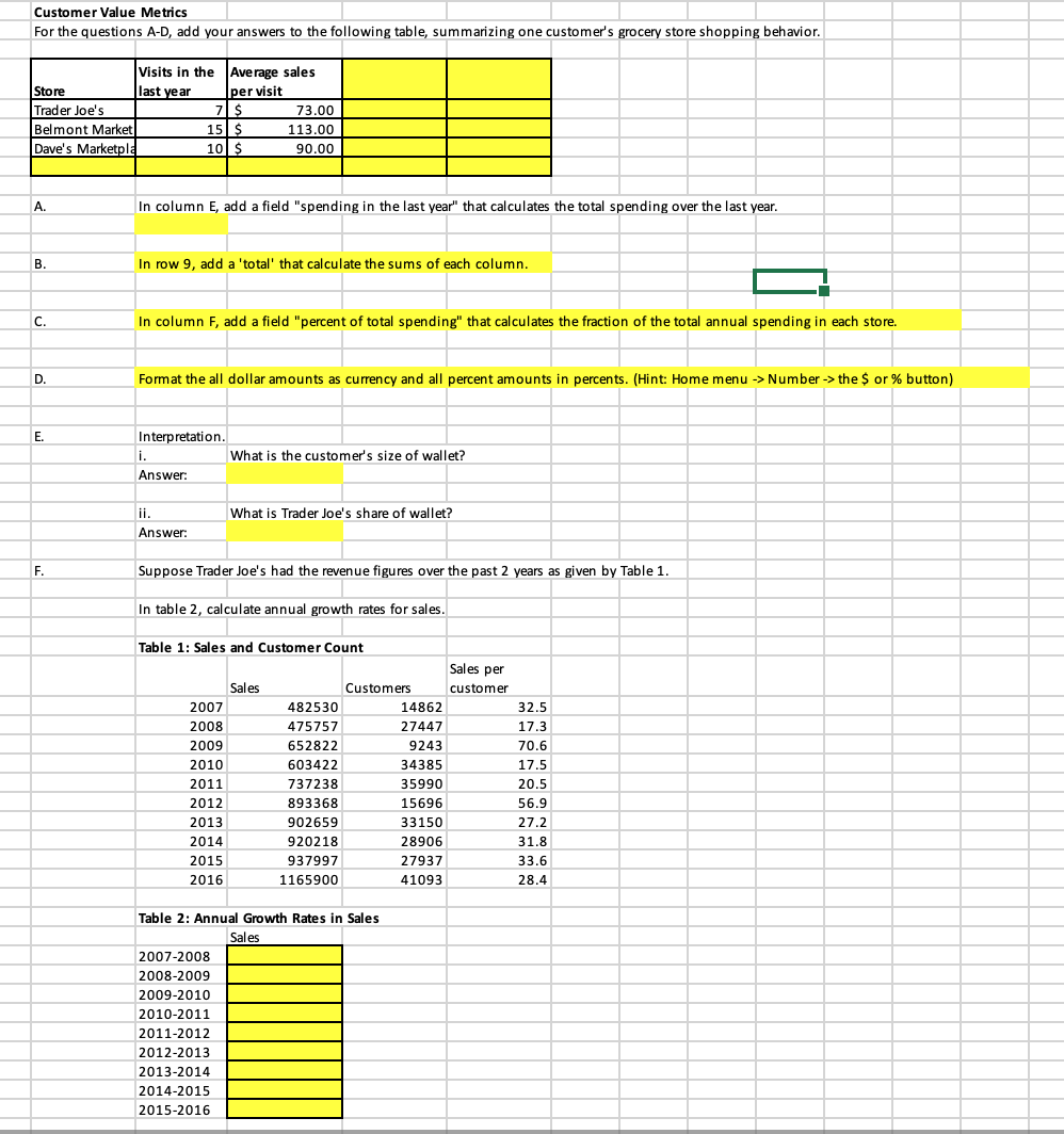 Customer Metrics Google Sheets Tutorial Customer | Chegg.com