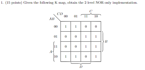 Solved 1. (15 points) Given the following K-map, obtain the | Chegg.com