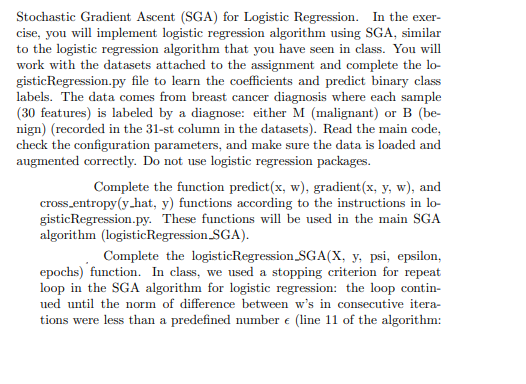 Stochastic Gradient Ascent (SGA) for Logistic | Chegg.com