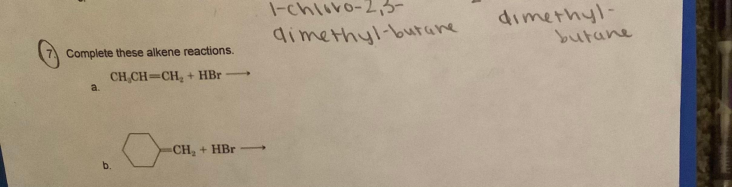 Solved I-chloro-2,3- . dimethyl-butane dimethylt butane | Chegg.com