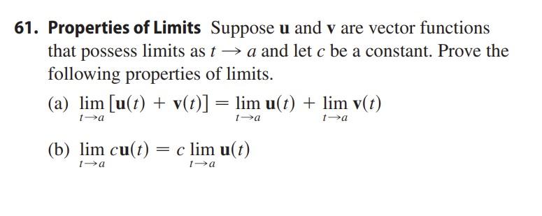 Solved 61. Properties of Limits Suppose u and v are vector | Chegg.com