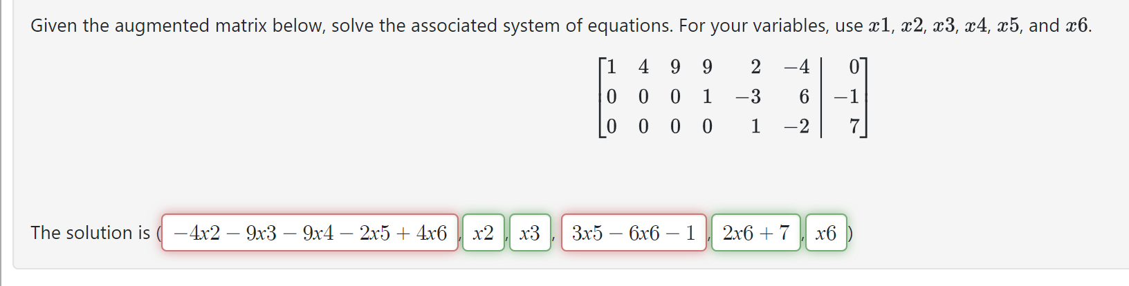 Solved Given the augmented matrix below, solve the | Chegg.com