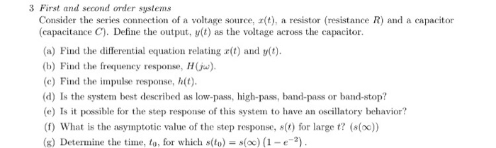 Solved 3 First and second order systems Consider the series | Chegg.com