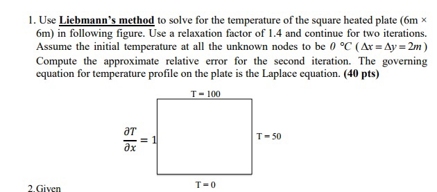 Solved 1. Use Liebmann's method to solve for the temperature | Chegg.com