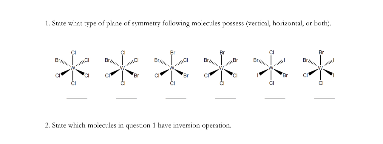 Solved State what type of plane of symmetry following | Chegg.com