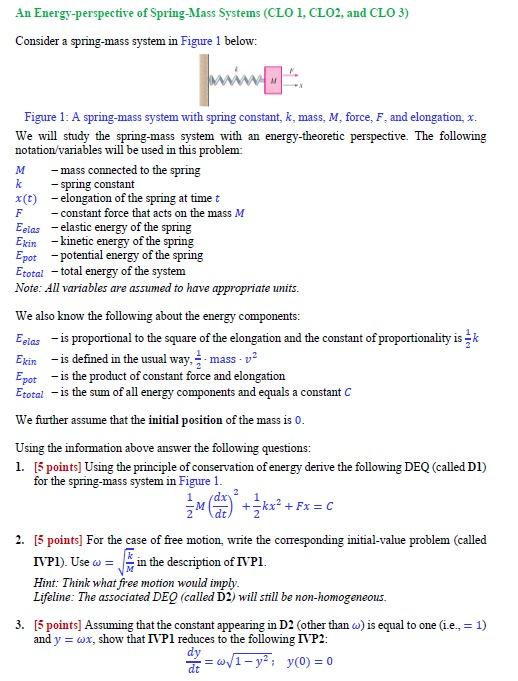 Solved An Energy-perspective of Spring-Mass Systems (CLO 1, | Chegg.com