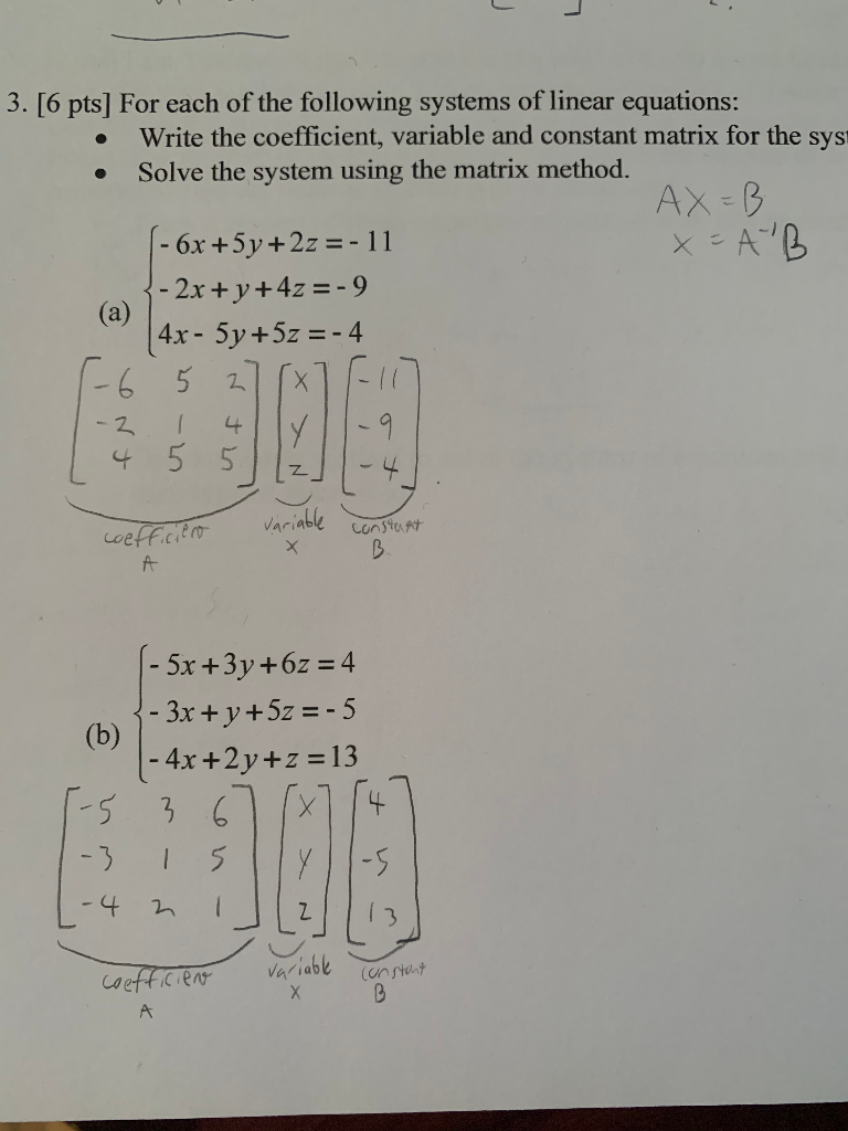 Solved 3. [6 pts] For each of the following systems of | Chegg.com
