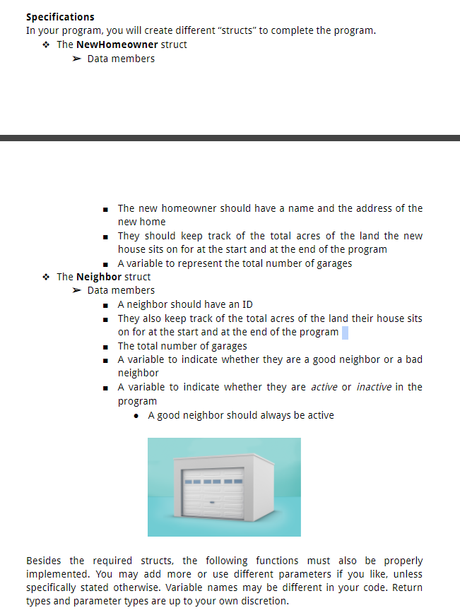 Solved Specifications In your program, you will create | Chegg.com