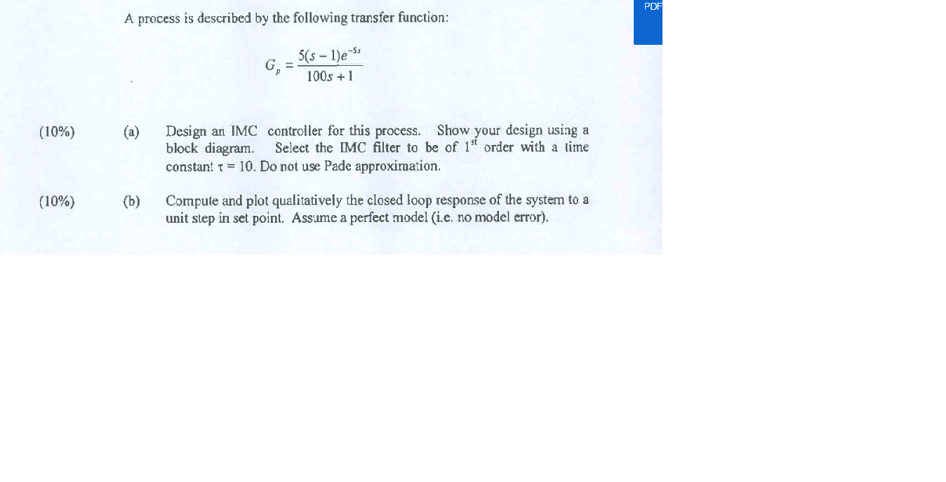 Solved (10%) (10%) A process is described by the following | Chegg.com
