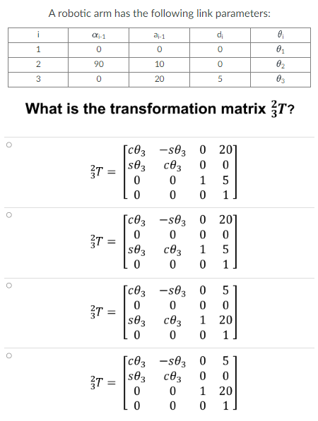 Solved A robotic arm has the following link parameters: What | Chegg.com