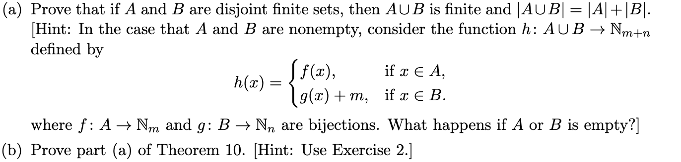 Solved (a) Prove that if A and B are disjoint finite sets, | Chegg.com