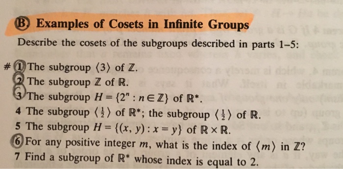 Solved Examples of Cosets in Infinite Groups Describe the | Chegg.com