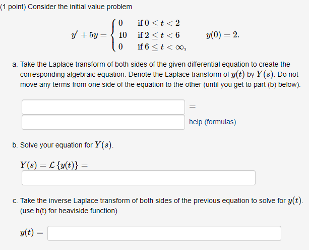 Solved (1 point) Consider the initial value problem y' + 5y | Chegg.com