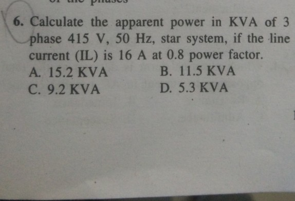 Solved OLI PUUDUS 6. Calculate the apparent power in KVA of | Chegg.com