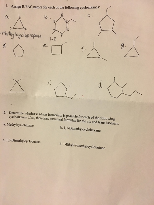 Solved 1. Assign IUPAC names for each of the following | Chegg.com