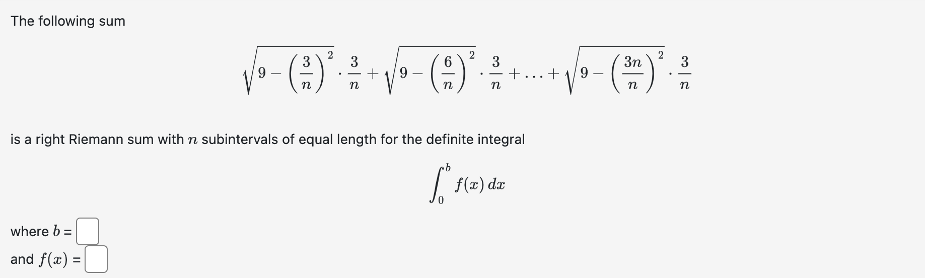 Solved The following sum 9−(n3)2⋅n3+9−(n6)2⋅n3+…+9−(n3n)2⋅n3 | Chegg.com