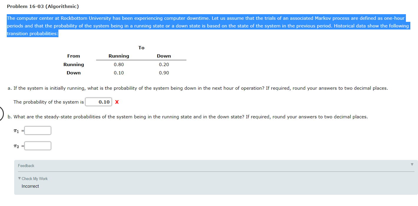 Solved Problem 16-03 (Algorithmic) The computer center at | Chegg.com