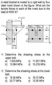 Solved A steel bracket is riveted to a rigid wall by four | Chegg.com