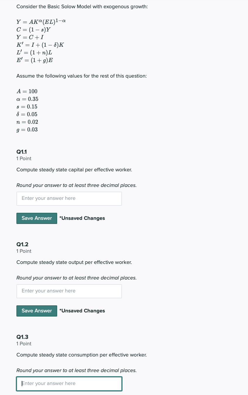 Solved Consider the Basic Solow Model with exogenous growth: | Chegg.com