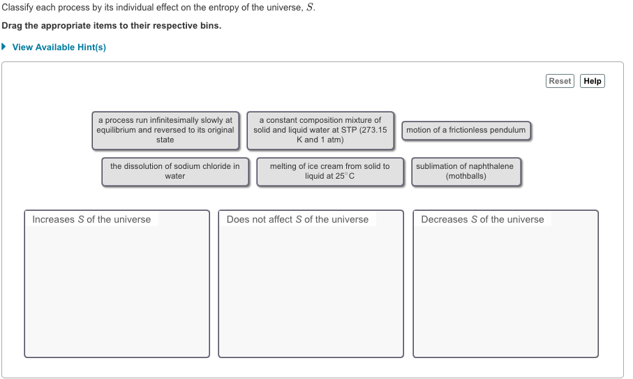 Solved Classify each process by its individual effect on the | Chegg.com