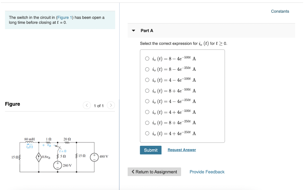 Solved Constants The switch in the circuit in (Figure 1) has | Chegg.com