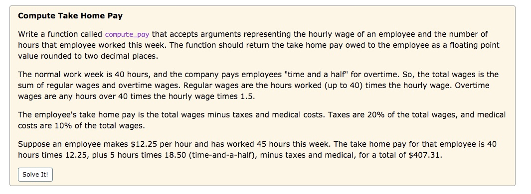 Solved Compute Take Home Pay Write a function called | Chegg.com