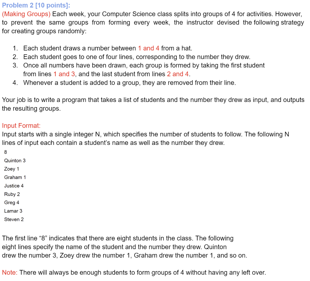 Problem 2 [10 points]: (Making Groups) Each week, | Chegg.com