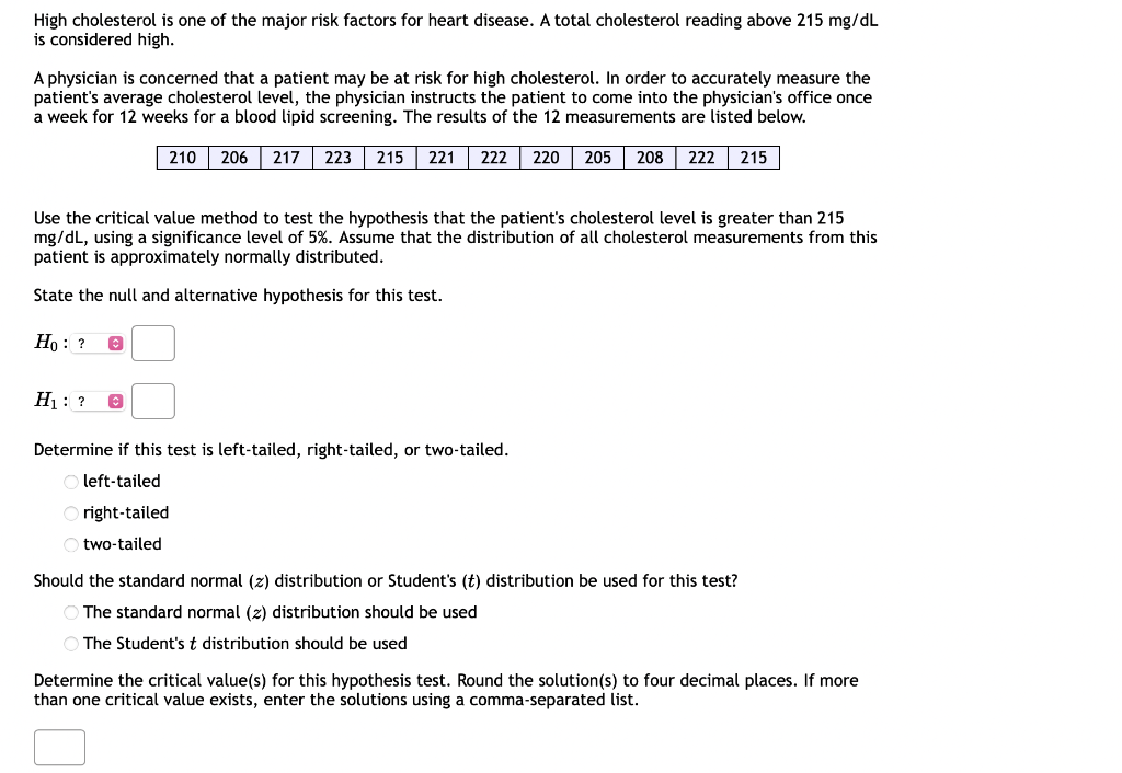 Solved High cholesterol is one of the major risk factors for | Chegg.com