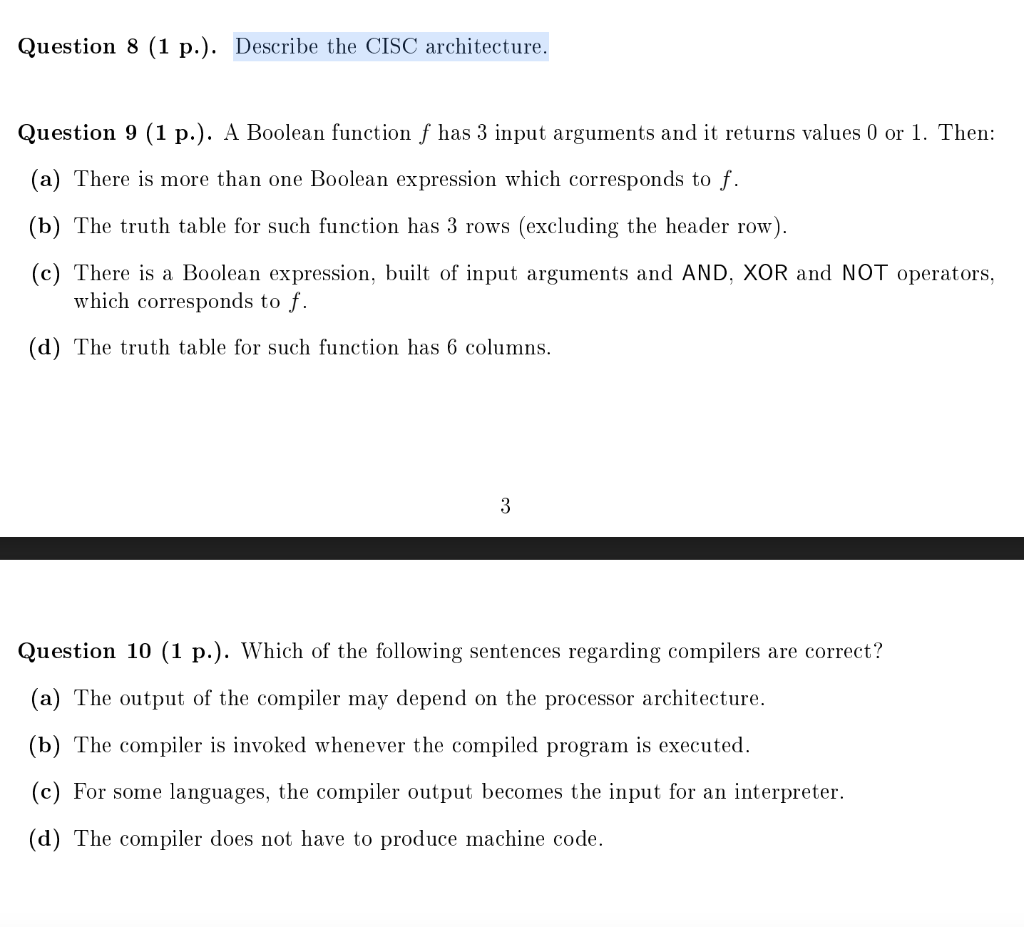 Solved Question 8 (1 p.). Describe the CISC architecture. | Chegg.com