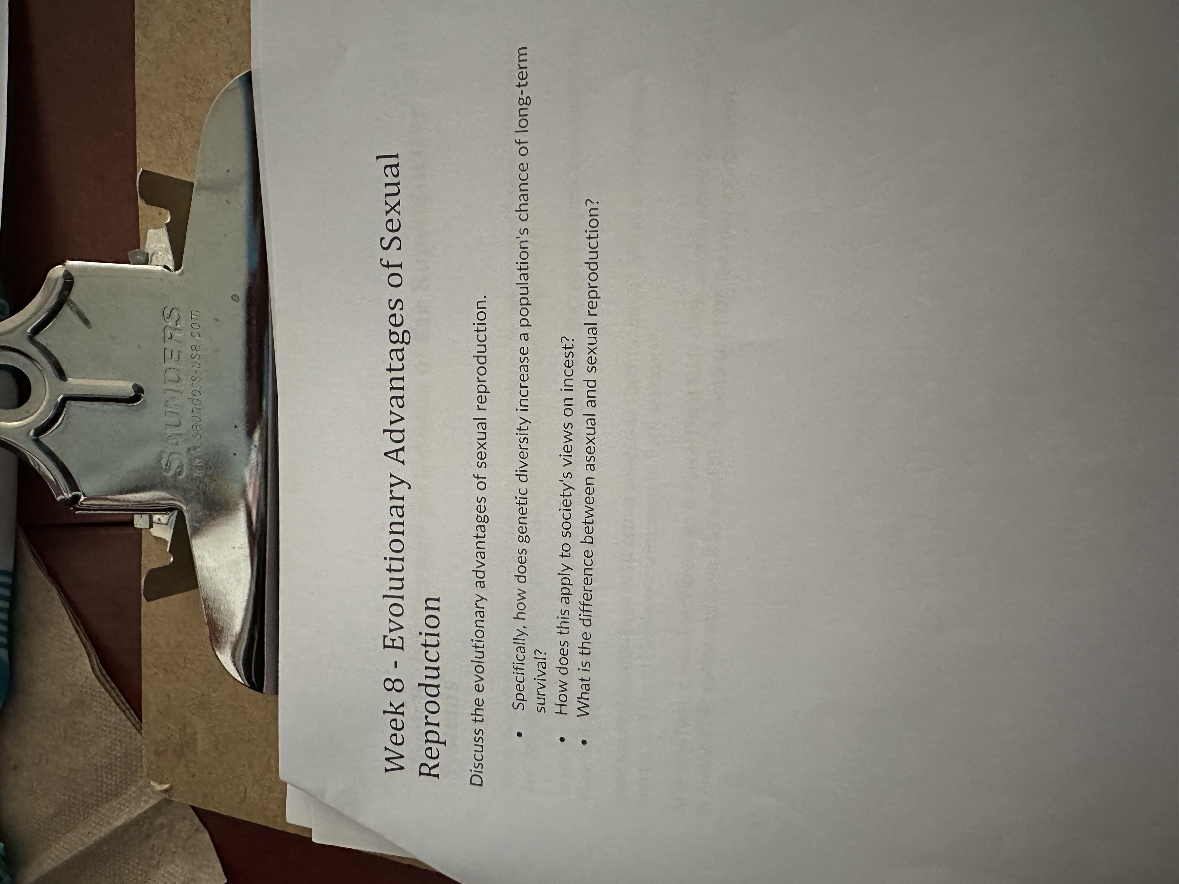 Solved Week 8 - Evolutionary Advantages of Sexual | Chegg.com