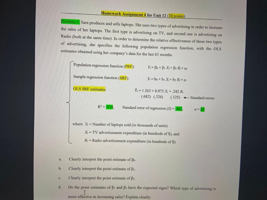 Solved Homework Assignment 4 for Unit 12 (20 points) Problem | Chegg.com