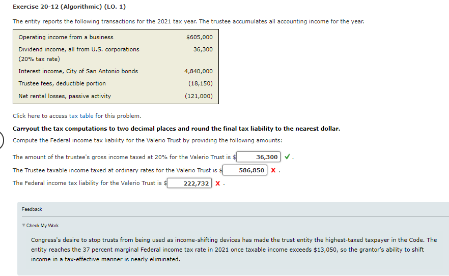 Solved Exercise 20-12 (Algorithmic) (LO. 1) The entity | Chegg.com