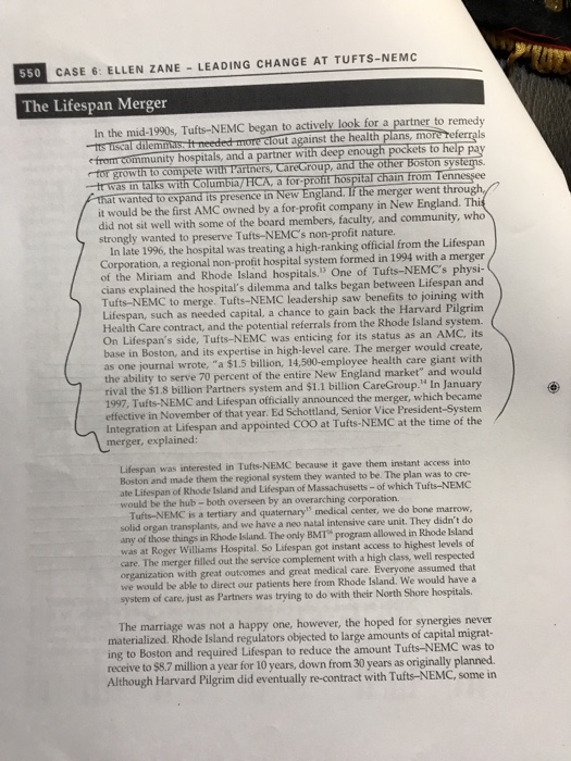 Solved 6 CASE Ellen Zane - Leading Change at Tufts-NEMC It | Chegg.com