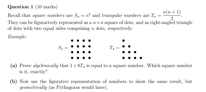 Solved Recall That Square Numbers Are Sn N2 And Triangular Chegg