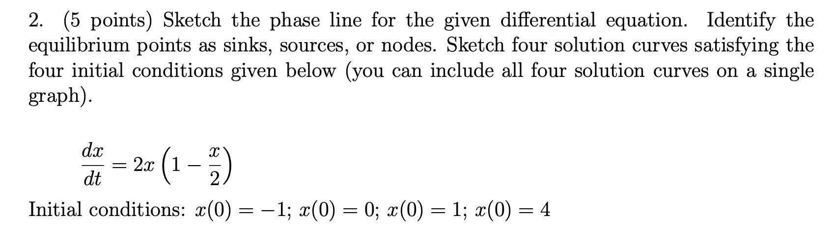 Solved 2. (5 points) Sketch the phase line for the given | Chegg.com