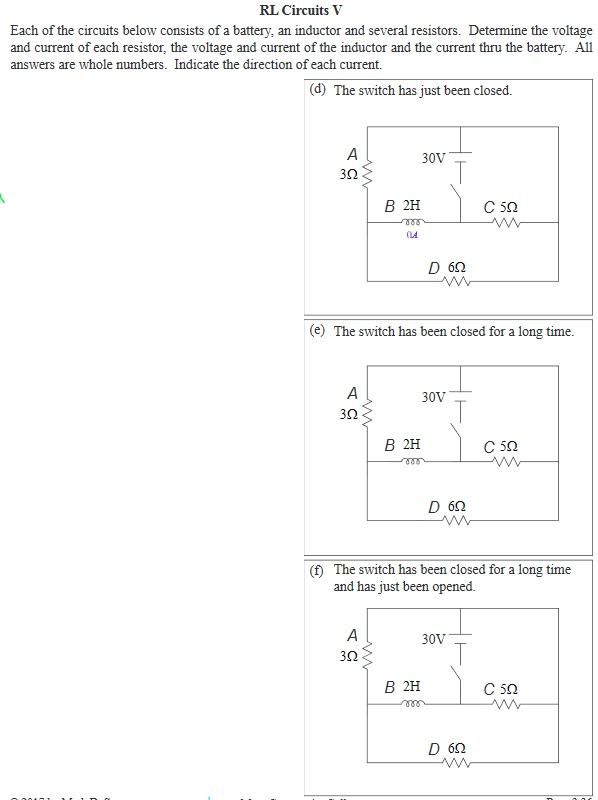 Solved RL Circuits V Each of the circuits below consists of | Chegg.com