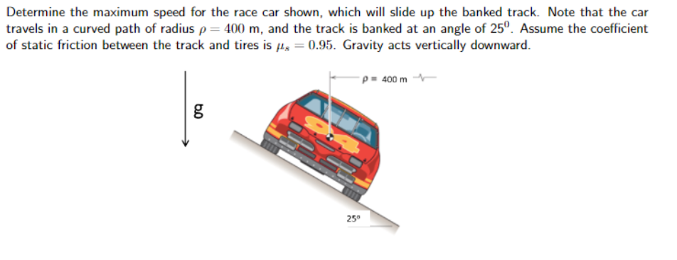 Solved Determine the maximum speed for the race car shown, | Chegg.com