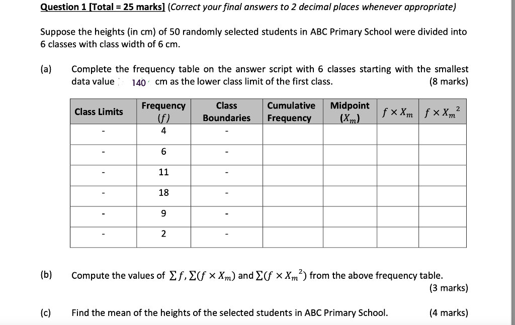 Solved (d) Find the variance of the heights of the | Chegg.com