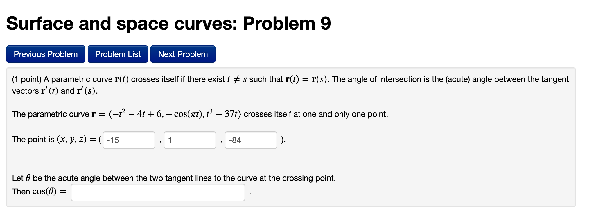 Solved Surface and space curves: Problem 9 Previous Problem | Chegg.com